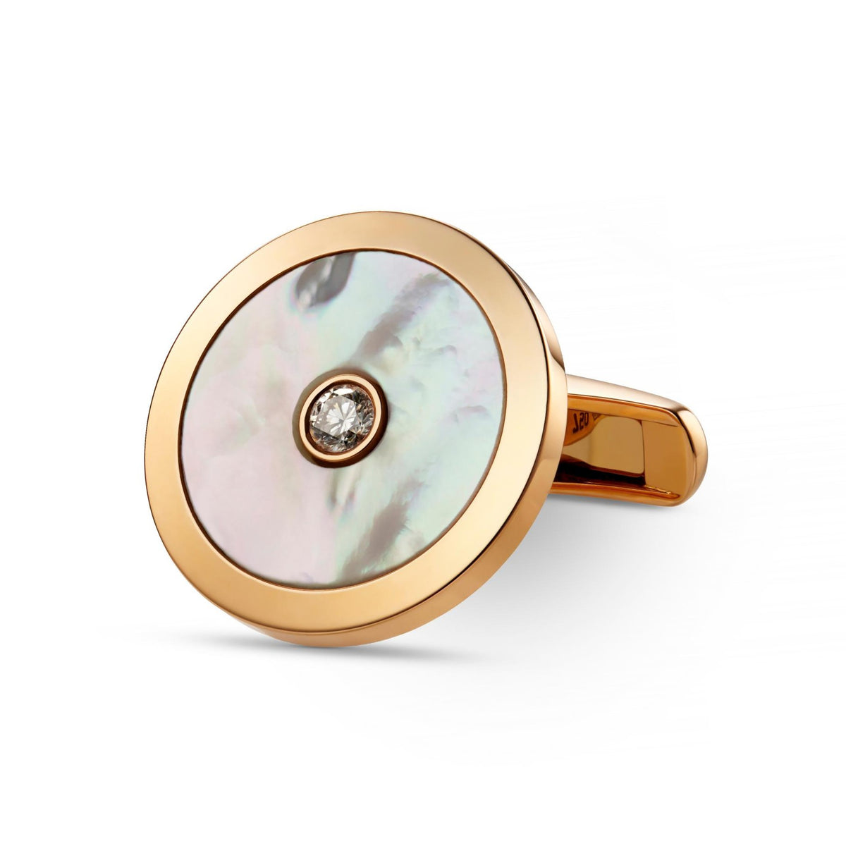 circle of mother of pearl with central diamond 18ct rose gold cufflink ...